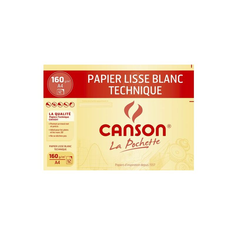 CANSON Papier de dessin technique, A4, 160 g/m2, blanc